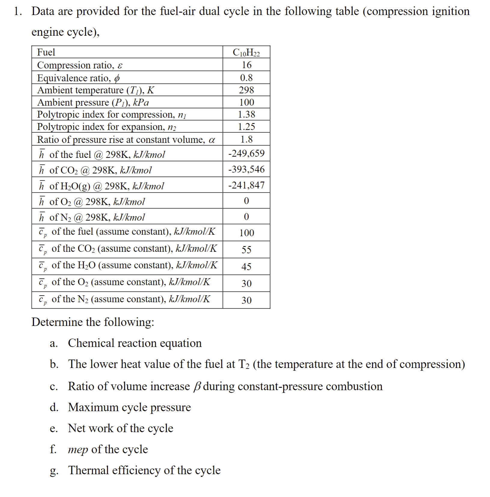 Solved 1. Data are provided for the fuel-air dual cycle in | Chegg.com