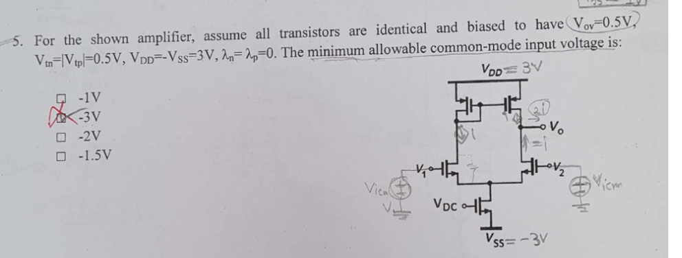 Solved 5. For the shown amplifier, assume all transistors | Chegg.com