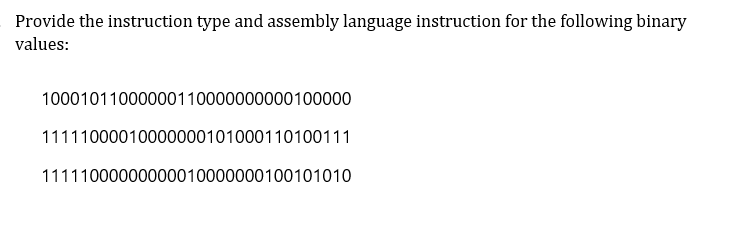 Solved Provide the instruction type and assembly language | Chegg.com