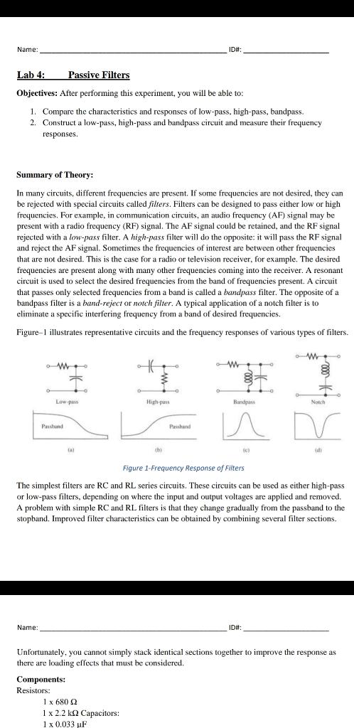 Solved Lab 4: Passive Filters Objectives: After performing | Chegg.com