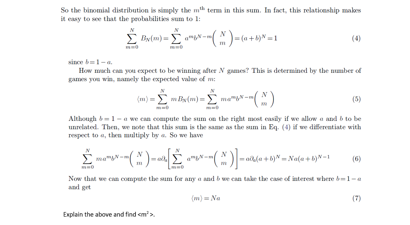 So the binomial distribution is simply the mth term | Chegg.com