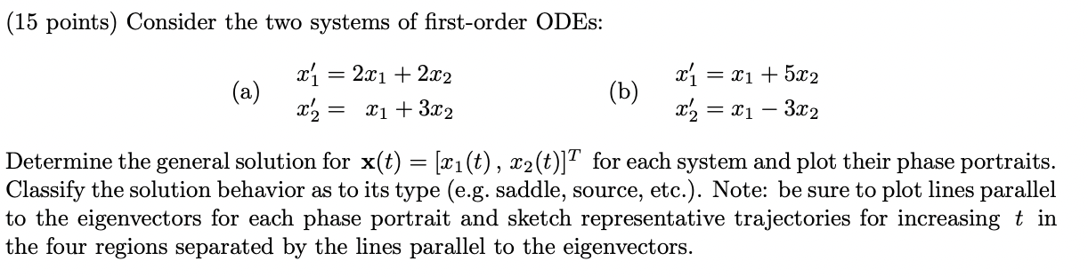 Solved (15 points) Consider the two systems of first-order | Chegg.com