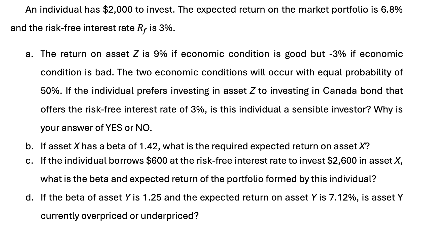 Solved An individual has \( \$ 2,000 \) ﻿to invest. The | Chegg.com