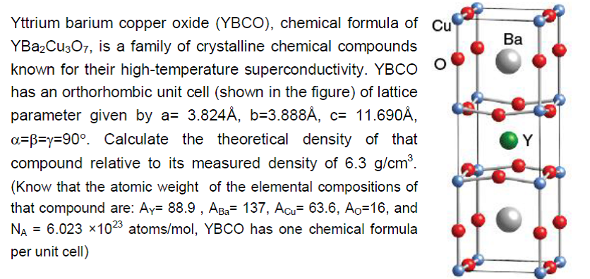 Solved Yttrium barium copper oxide (YBCO), chemical formula | Chegg.com