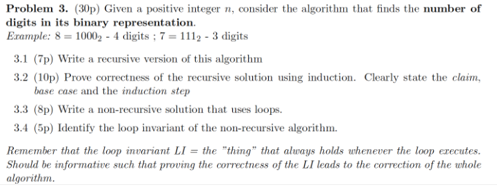 Solved Problem 3. (30p) Given a positive integer n, consider | Chegg.com