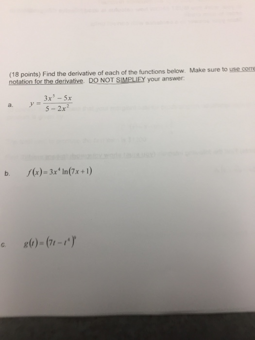 Solved Find the derivative of each of the functions below | Chegg.com