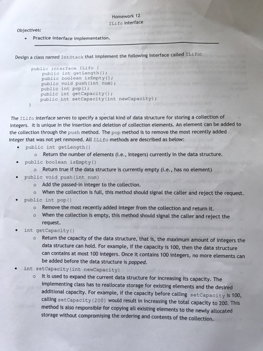 Solved Design a class named Intstack that implement the | Chegg.com