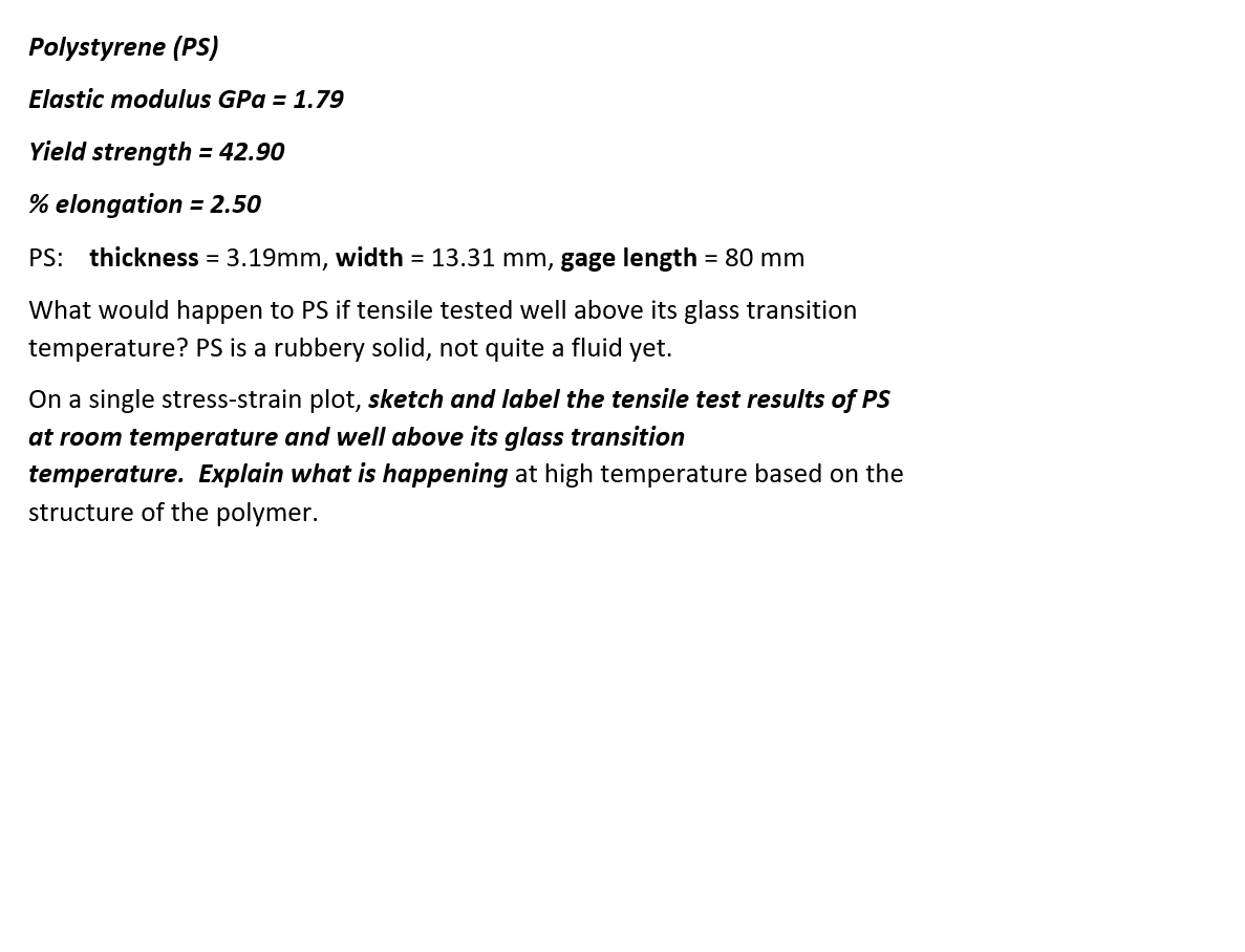 Solved Polystyrene (PS) Elastic modulus GPa = 1.79 Yield | Chegg.com