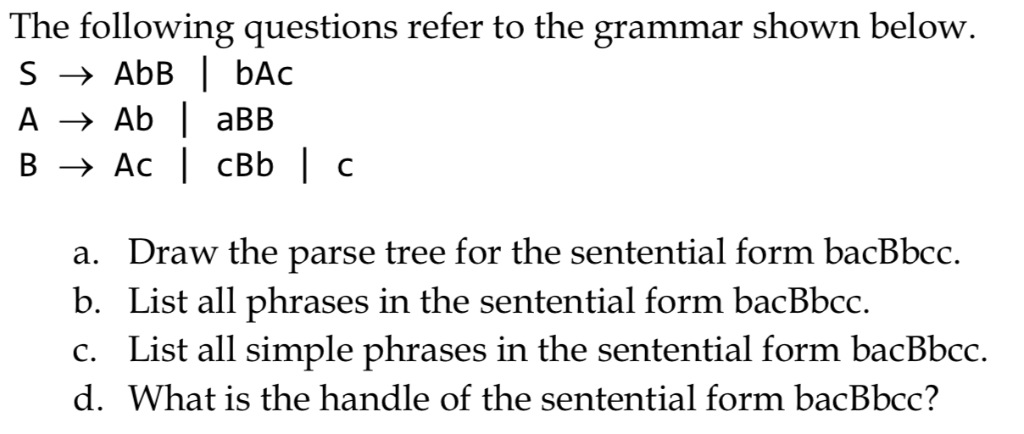 Solved The following questions refer to the grammar shown | Chegg.com