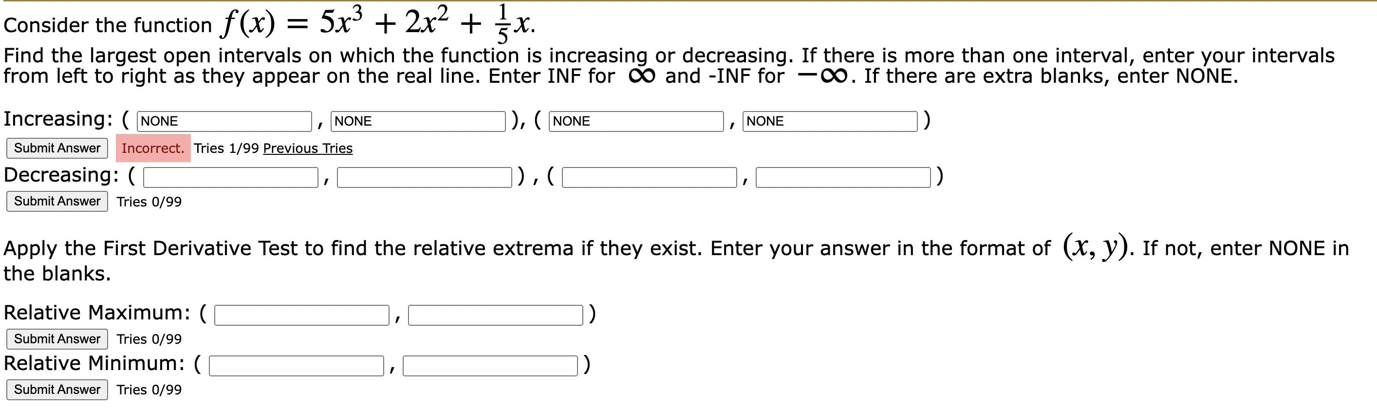 Solved Consider the function f(x)=5x3+2x2+51x. Find the | Chegg.com