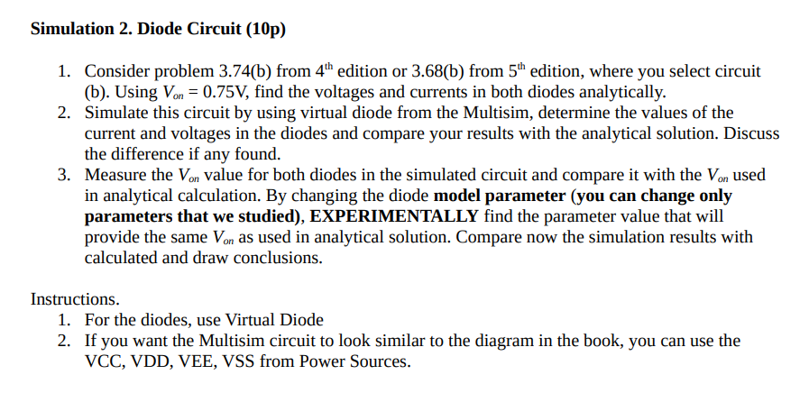 Solved Simulation 2. Diode Circuit (10p) 1. Consider problem | Chegg.com