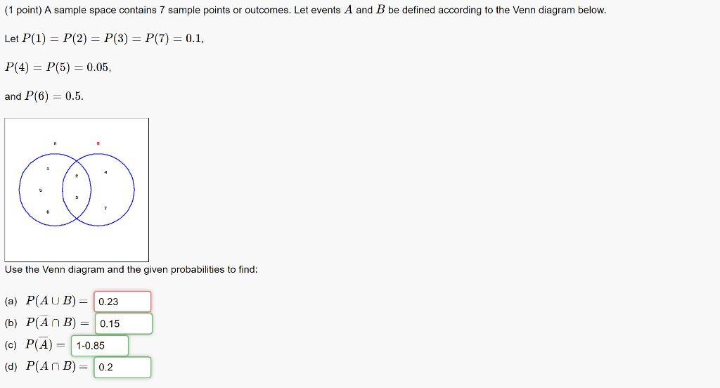 Solved (1 point) A sample space contains 7 sample points or | Chegg.com Solved (1 point) A sample space contains 7 sample points or | Chegg.com