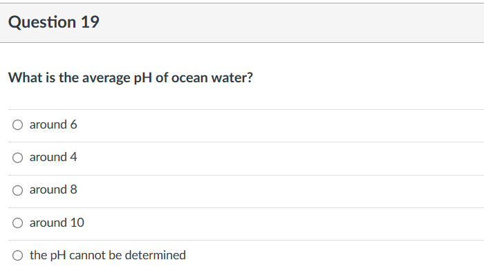 Solved What is the average pH of ocean water? around 6 | Chegg.com