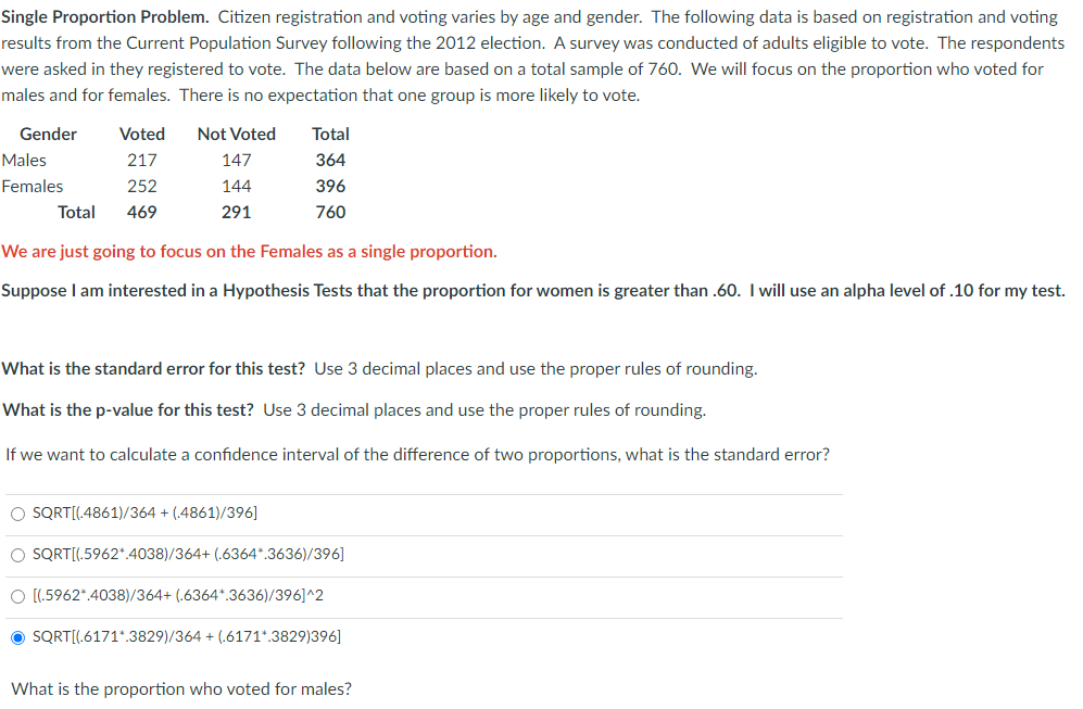 Solved Single Proportion Problem. Citizen registration and | Chegg.com