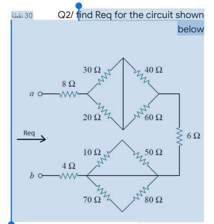 Solved ΙΑ: 30 Q2/ find Req for the circuit shown below 30 Ω | Chegg.com
