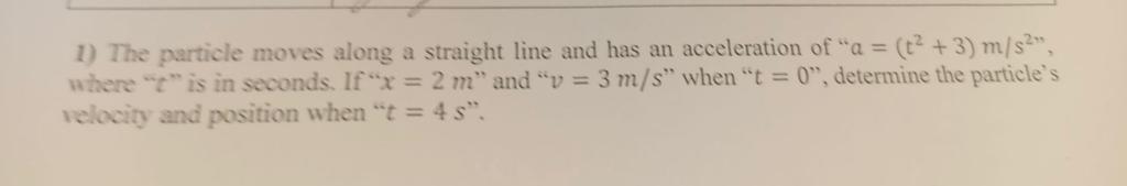 Solved The particle moves along a straight line and has an | Chegg.com