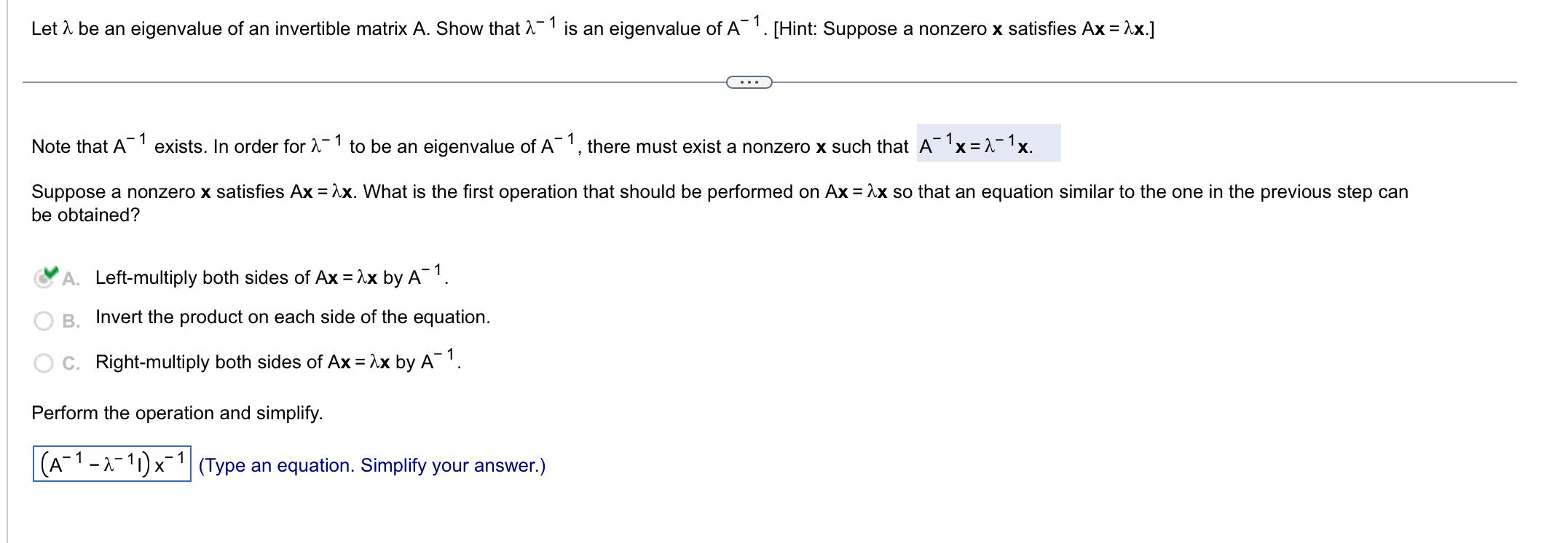 Solved Let λ be an eigenvalue of an invertible matrix A. | Chegg.com