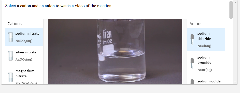 Solved Select a cation and an anion to watch a video of the | Chegg.com