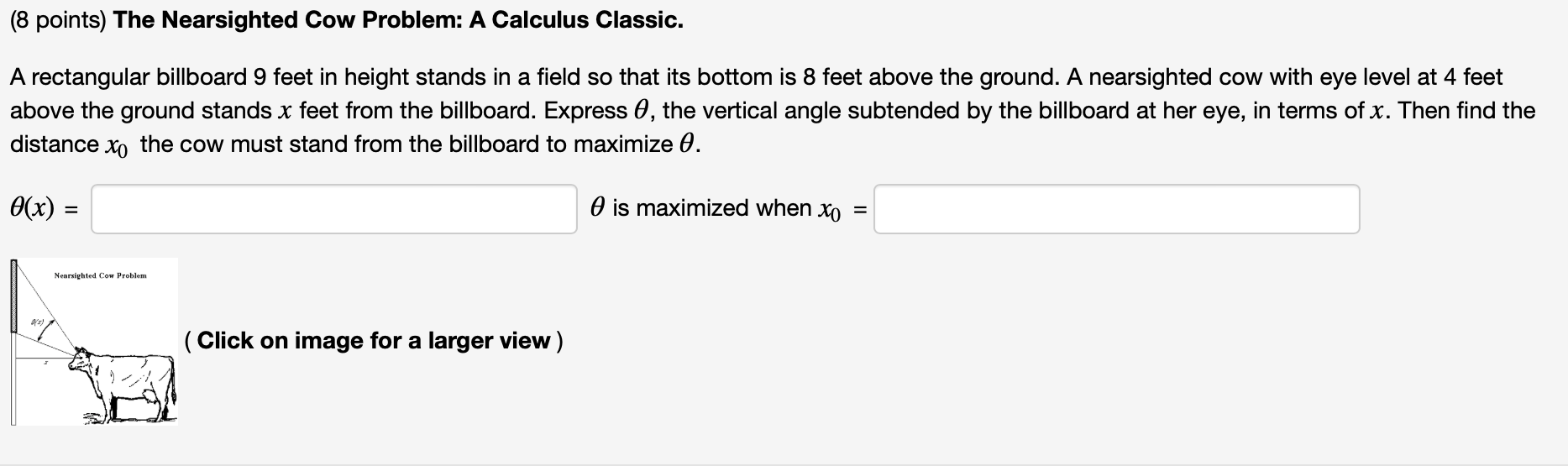 Solved (8 points) The Nearsighted Cow Problem: A Calculus | Chegg.com