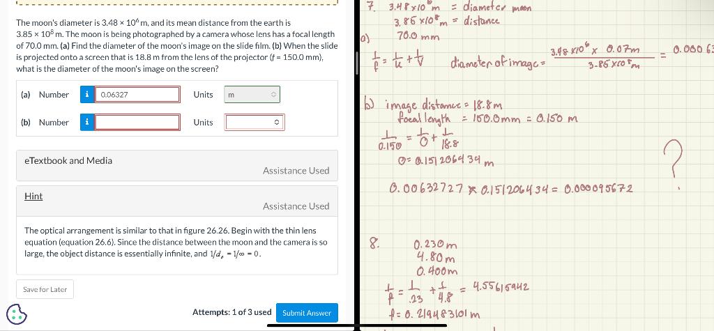 Solved 7. 3.48×10m= diameter moon The moon's diameter is | Chegg.com