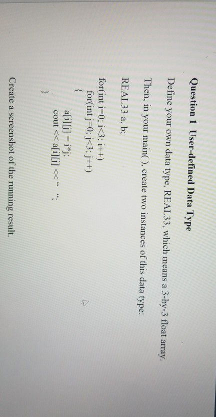Solved Question 1 User-defined Data Type Define your own | Chegg.com
