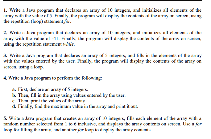 Solved 1. Write a Java program that declares an array of 10 | Chegg.com
