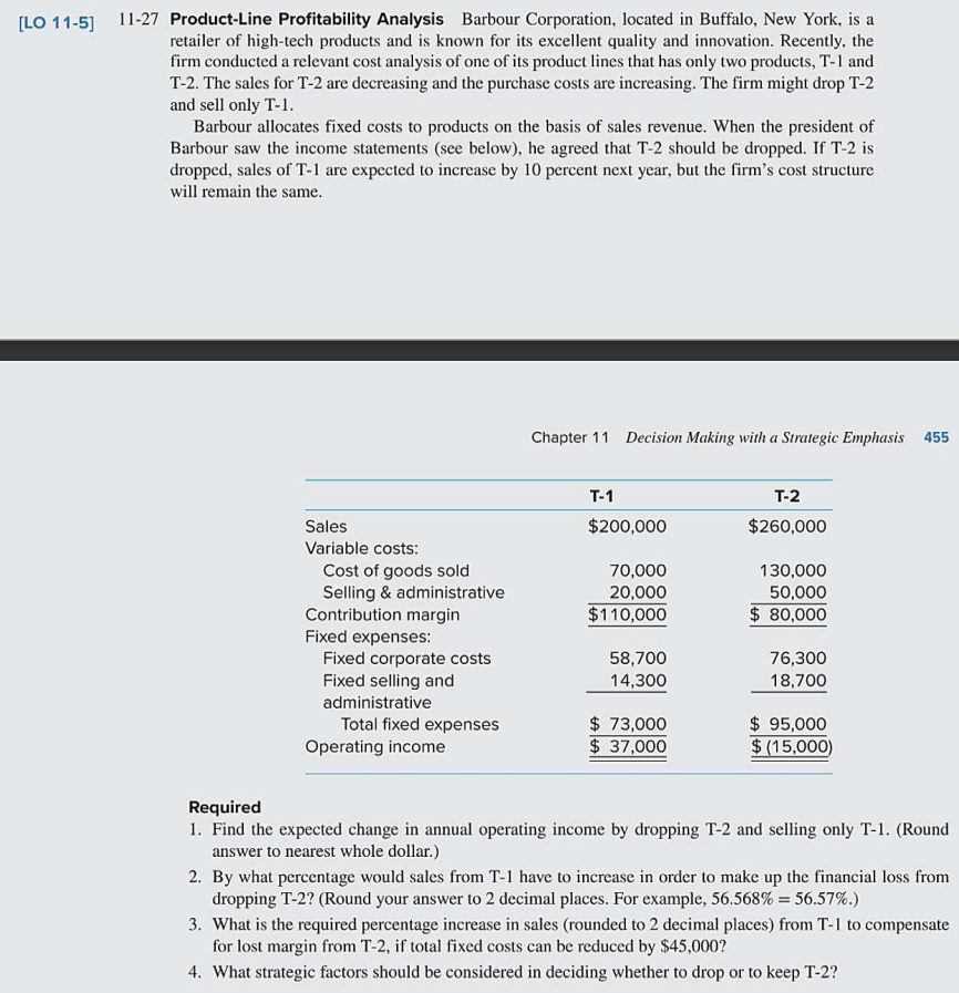 Solved 1-27 Product-Line Profitability Analysis Barbour | Chegg.com