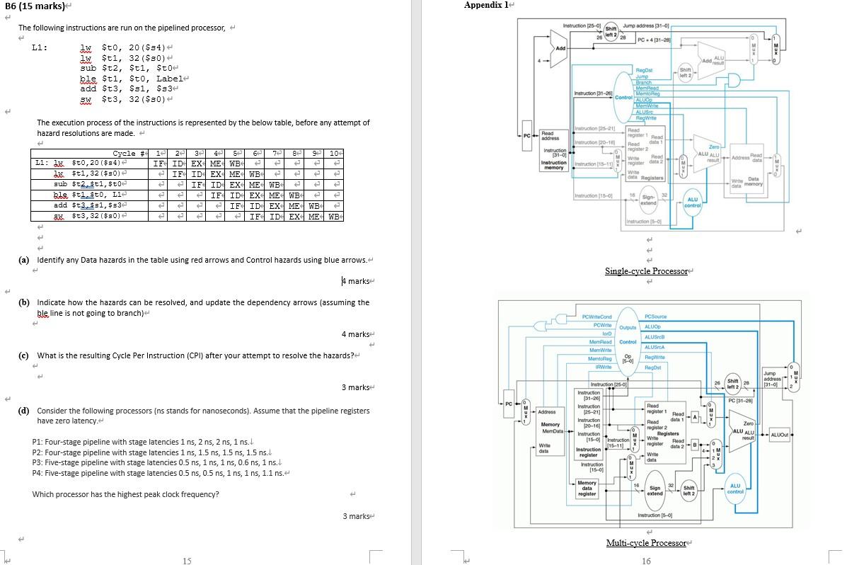 Solved B6 (15 marks) Appendix 1 The following instructions | Chegg.com