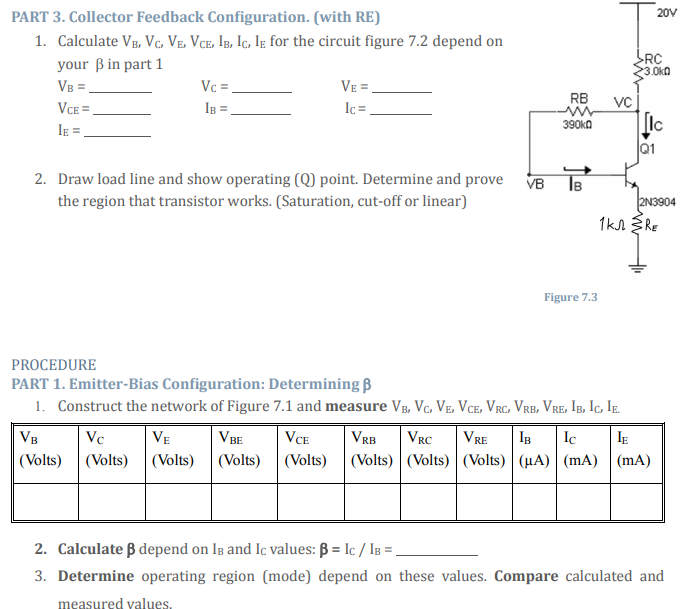 Solved 20V PART 3. Collector Feedback Configuration. (with | Chegg.com
