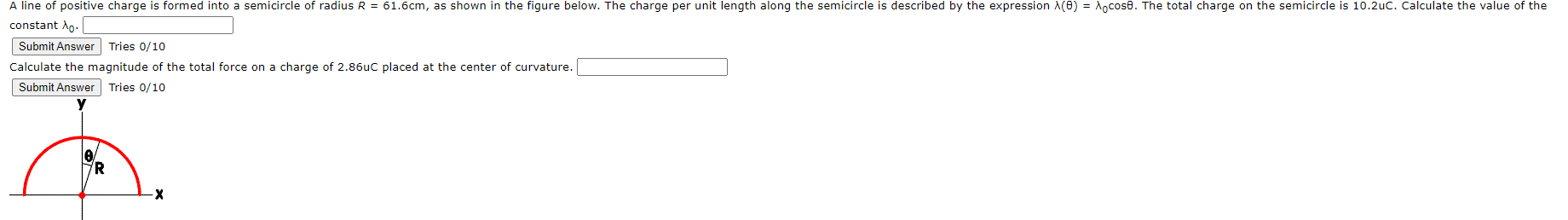 Solved A line of positive charge is formed into a semicircle | Chegg.com