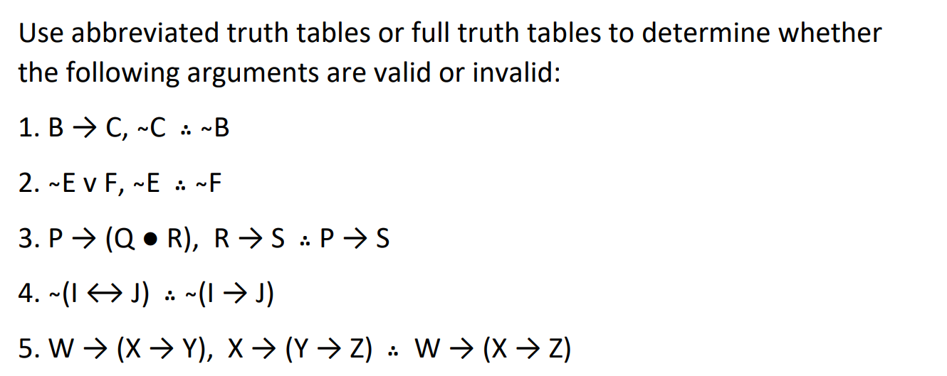 Solved Use abbreviated truth tables or full truth tables to | Chegg.com