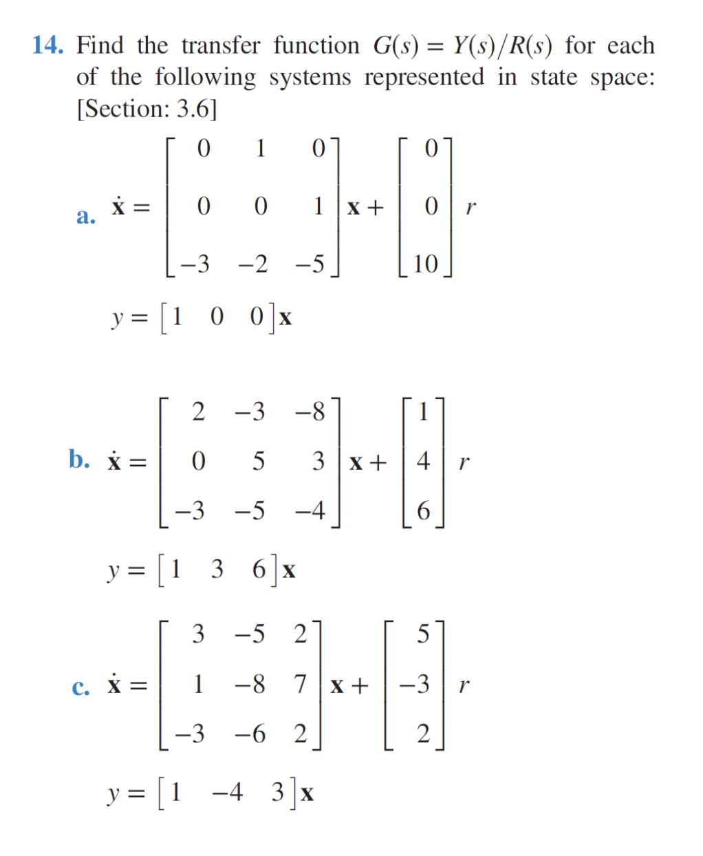 Solved 14. Find the transfer function G(s)=Y(s)/R(s) for | Chegg.com