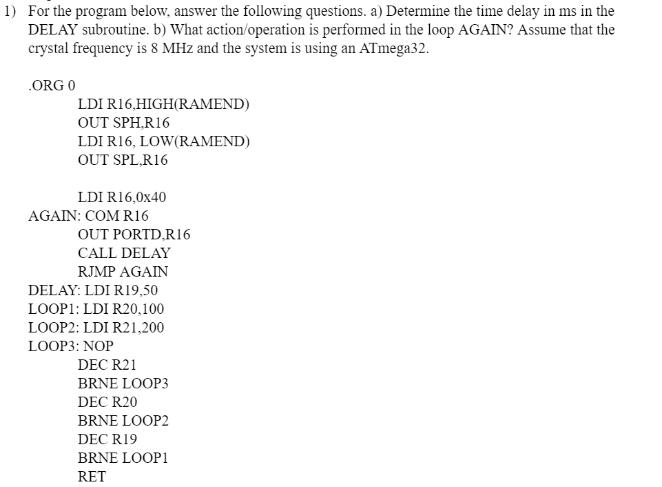 Solved 1) For the program below, answer the following | Chegg.com