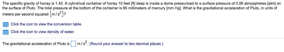 Solved The specific gravity of honey is 1.43. A cylindrical | Chegg.com