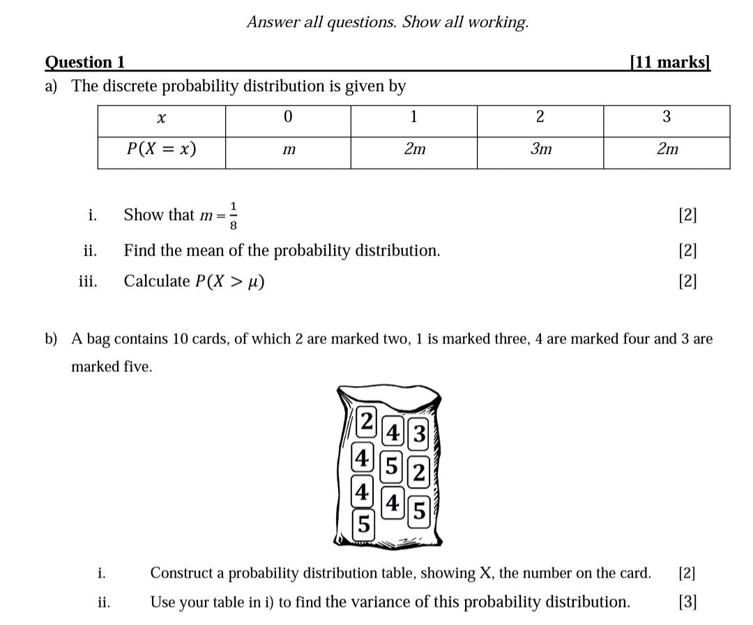 Solved Answer all questions. Show all working. Question 1 | Chegg.com