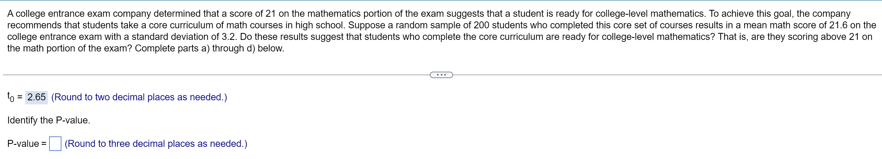 Solved the math portion of the exam? Complete parts a) | Chegg.com