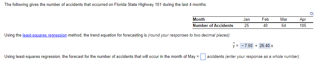 Solved Using the . method, the trend equation for | Chegg.com