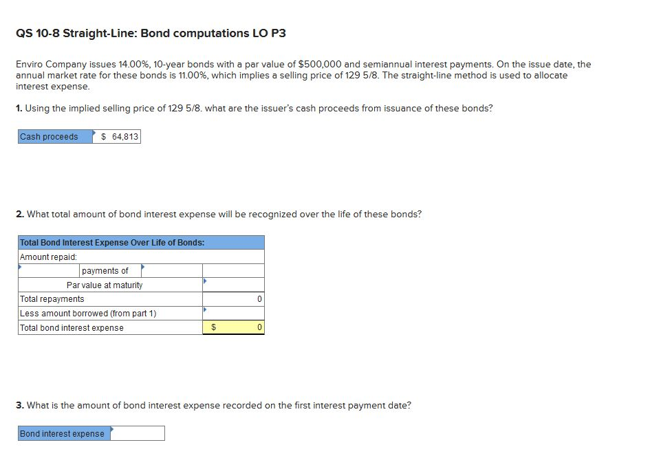 Solved QS 10-8 Straight-Line: Bond computations LO P3 Enviro | Chegg.com