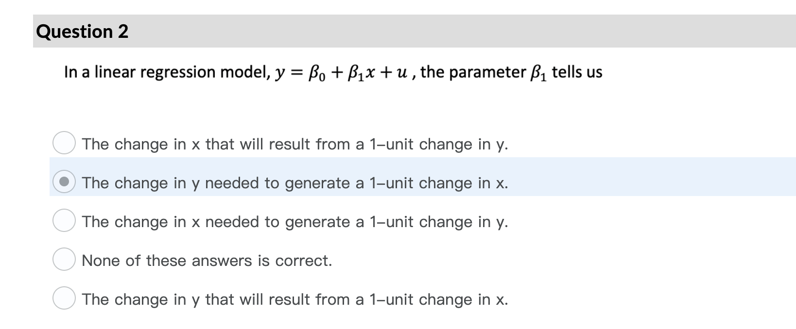 Solved Question 2 In a linear regression model, y = Bo + B1x | Chegg.com