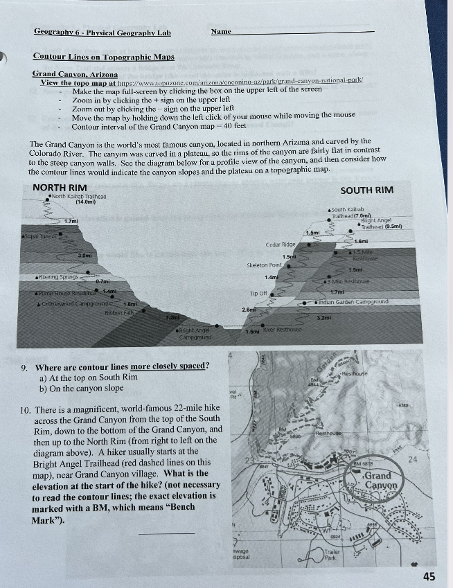 Solved Geography 6 - Physical Geography Lab Name Contour | Chegg.com
