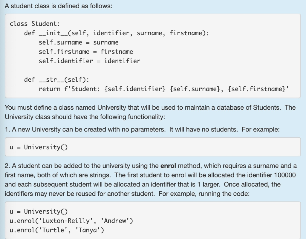 Solved A student class is defined as follows: class Student: | Chegg.com