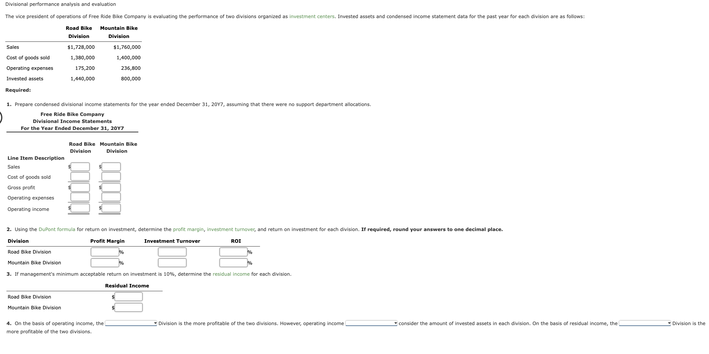 Solved Divisional performance analysis and | Chegg.com