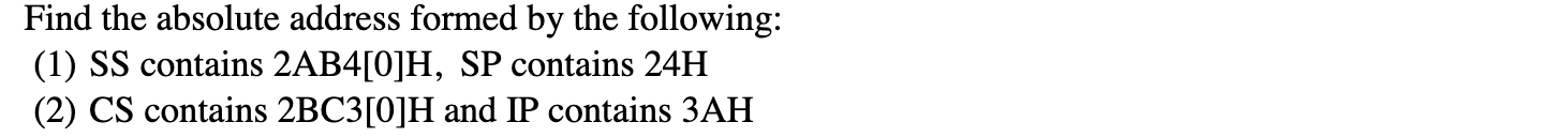 Solved Find the absolute address formed by the following: | Chegg.com