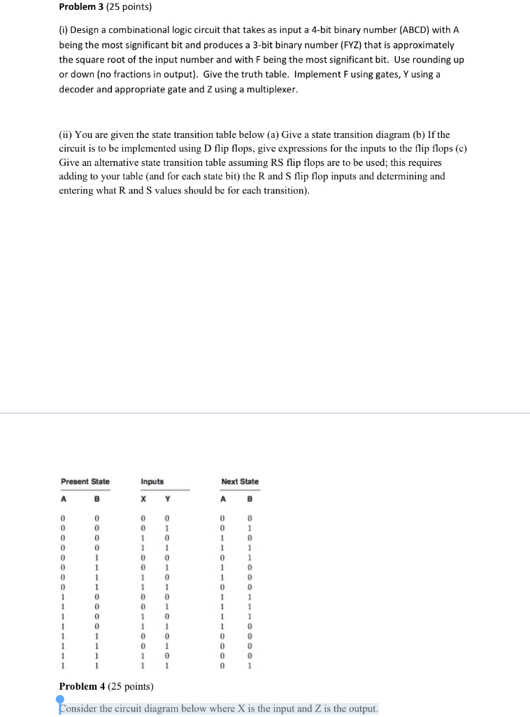 Solved Problem 3 (25 points) (i) Design a combinational | Chegg.com