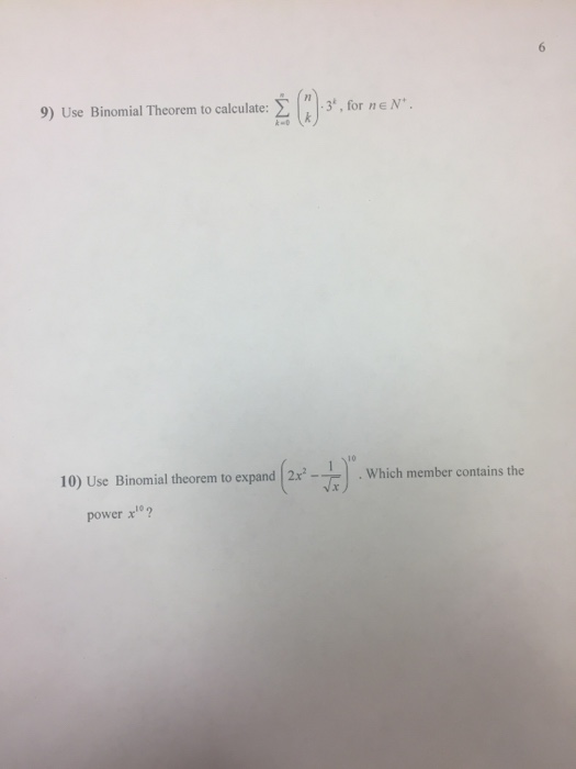 Solved Use Binomial Theorem to calculate sigma^n_k = 0 (n k) | Chegg.com