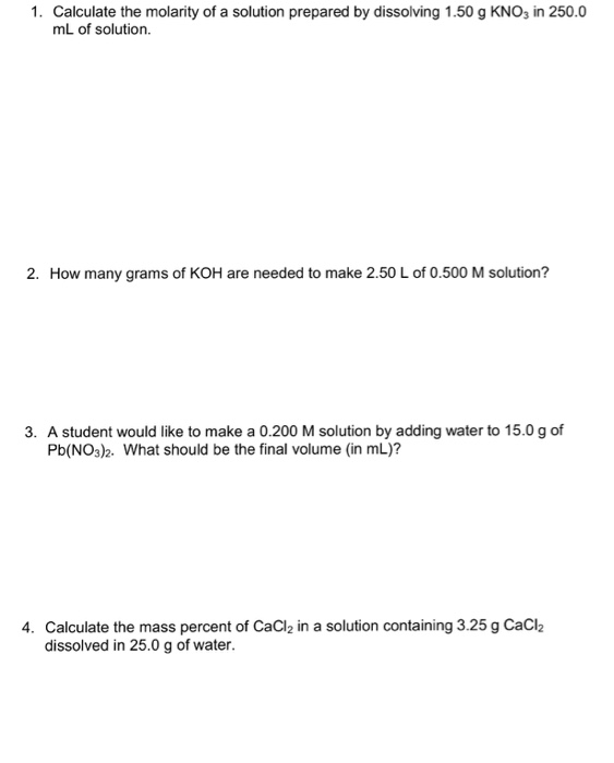 Solved Calculate the molarity of a solution prepared by | Chegg.com