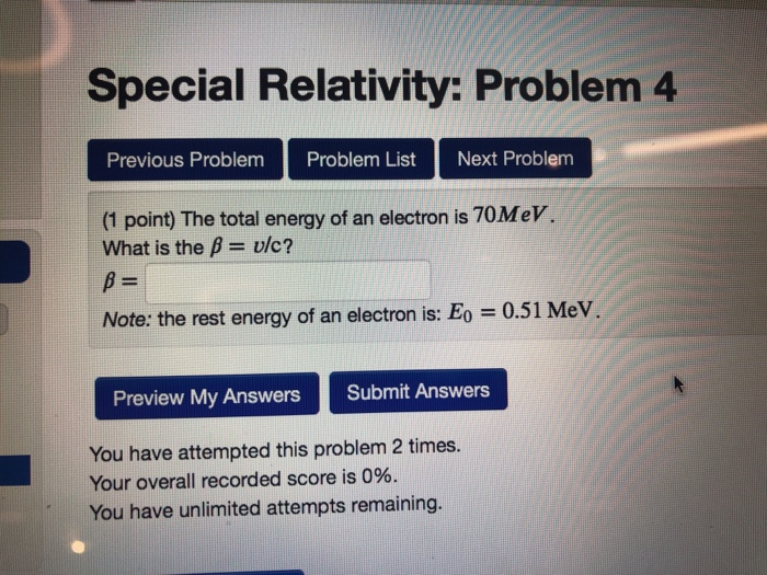 Solved Special Relativity: Problem 4 Previous Problem | Chegg.com