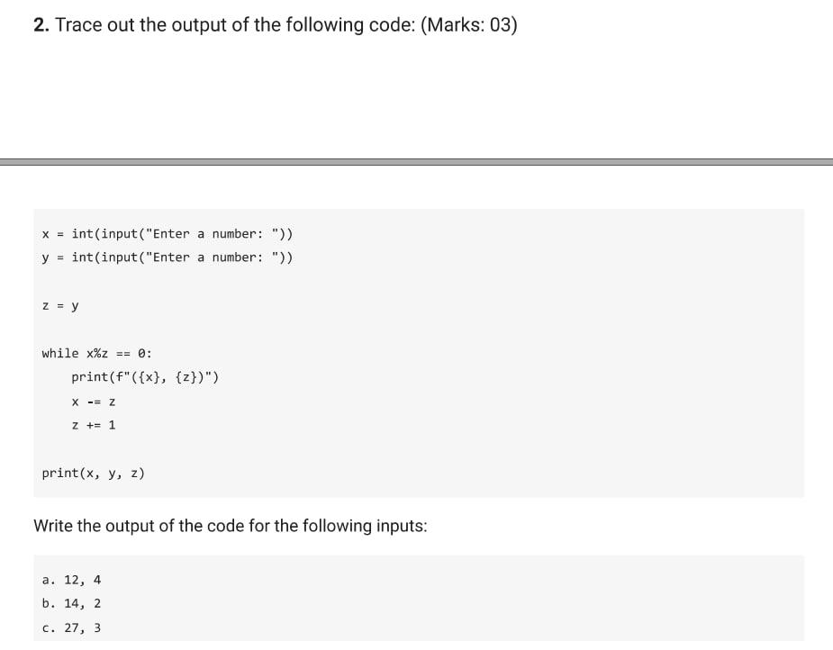 Solved 2. Trace out the output of the following code: | Chegg.com