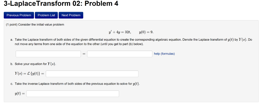 Solved 3-LaplaceTransform 02: Problem 4 Previous Problem | Chegg.com