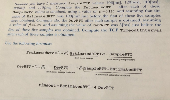 Solved Suppose you have 5 measured SampleRTT values: | Chegg.com